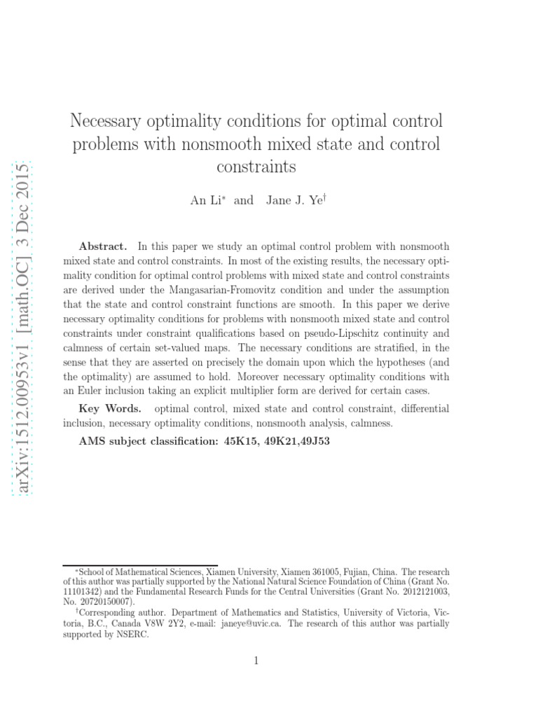 Necessary Optimality Conditions For Optimal Control Problems With Nonsmooth Mixed State and ...