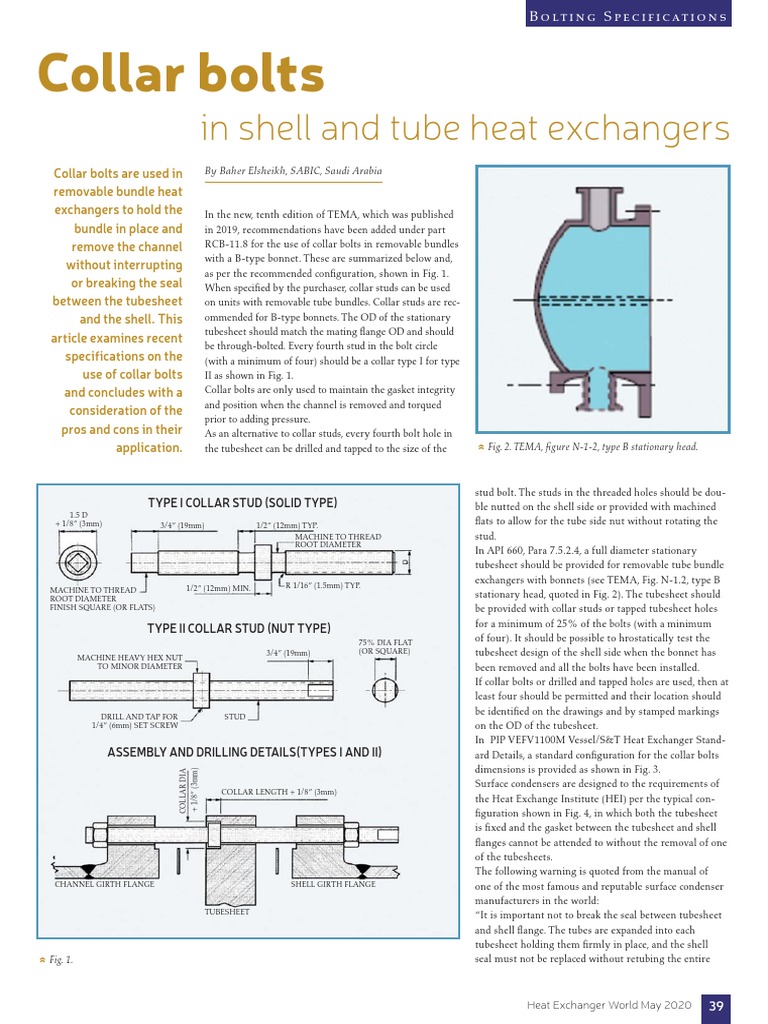 Collar Bolts: in Shell and Tube Heat Exchangers | PDF | Screw | Heat ...