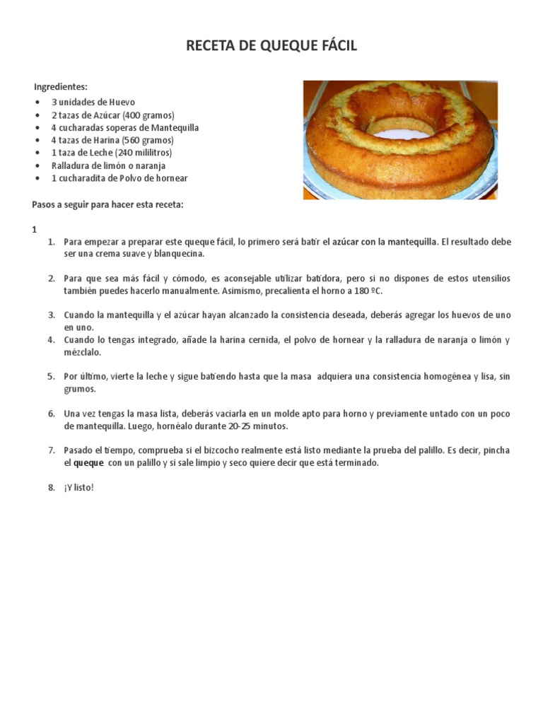 Receta de Queque Fácil | PDF