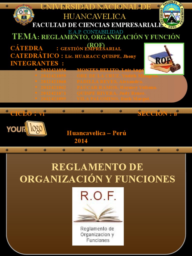 PPT Reglamentos de Organizacion y Funciones Rof | PDF | Regulación | Planificación
