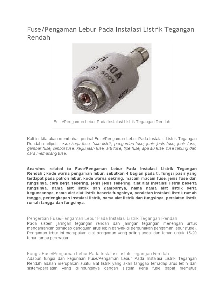 Jenis dan Fungsi Fuse Listrik | PDF