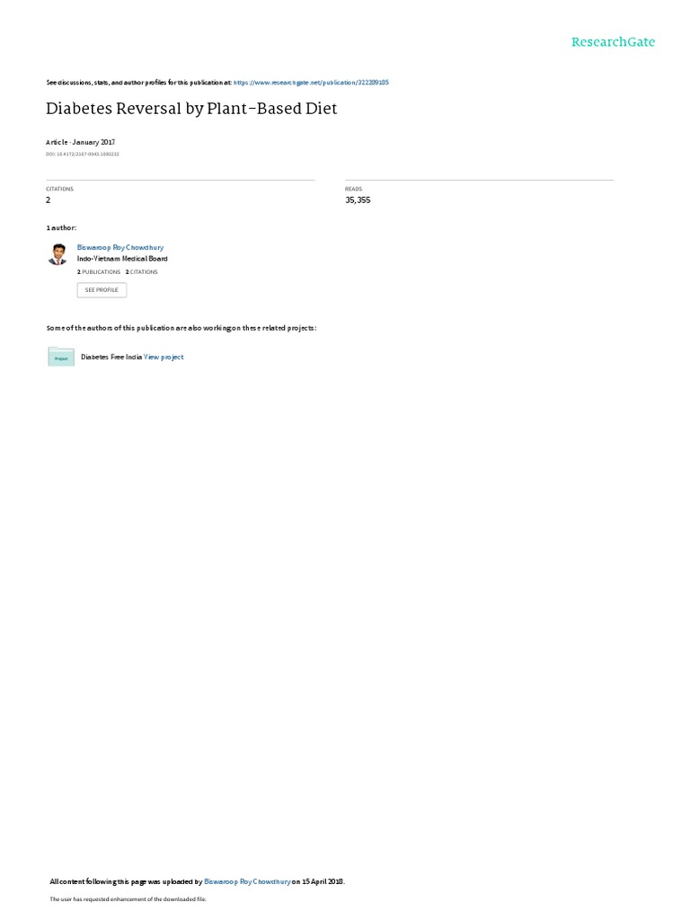 Diabetes Reversal by Plant-Based Diet: January 2017 | PDF | Glycemic ...
