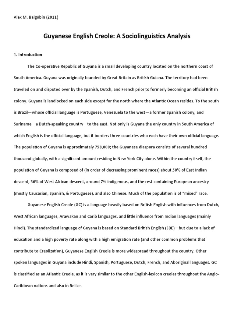Guyanese English Creole: A Linguistic Study | PDF | English Language ...