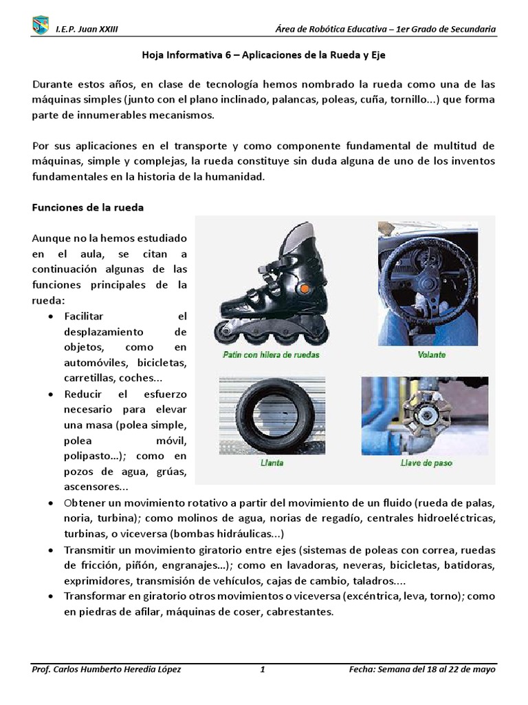 HOJA INFORMATIVA - Aplicaciones de La Rueda y Eje | PDF