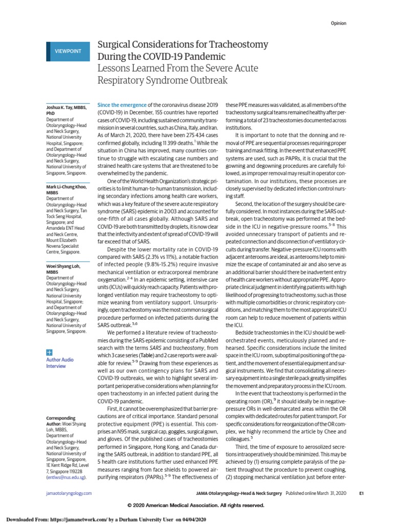Tay 2020 | PDF | Intensive Care Unit | Surgery