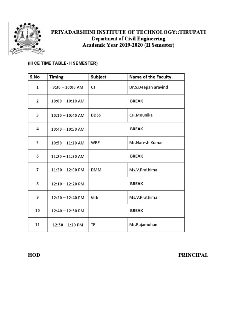 CE REVISED TIME TABLE FOR 3 RD YEAR With Break | PDF