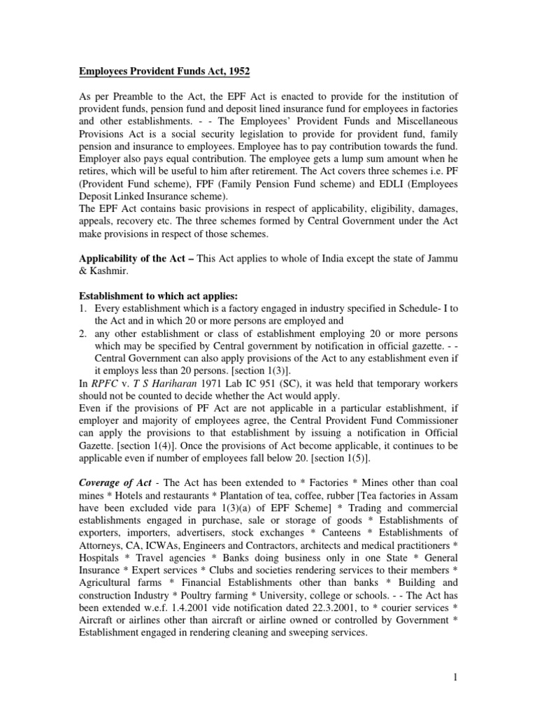 EPF Act 1952 Explained: Key Provisions of Employees' Provident Funds ...