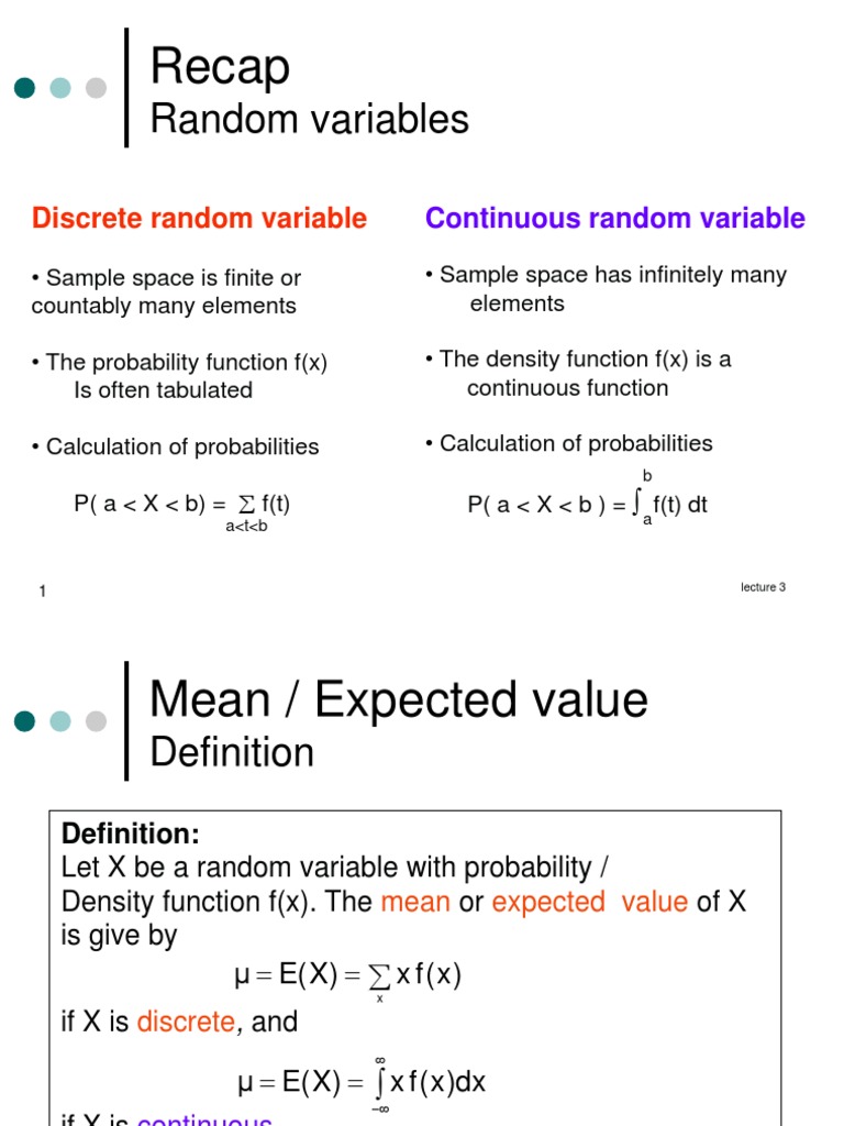 Recap: Random Variables | PDF | Variance | Expected Value