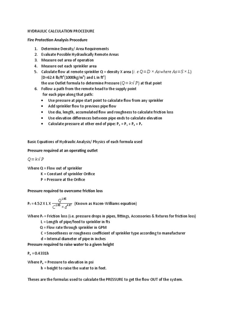 Hydraulic Calculation Procedure | PDF | Fire Sprinkler System ...