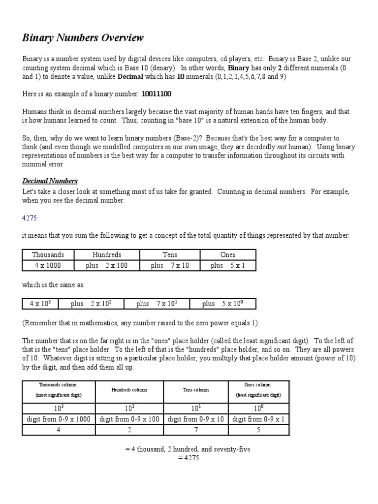 Binary Numbers Overview | PDF | Division (Mathematics) | Decimal
