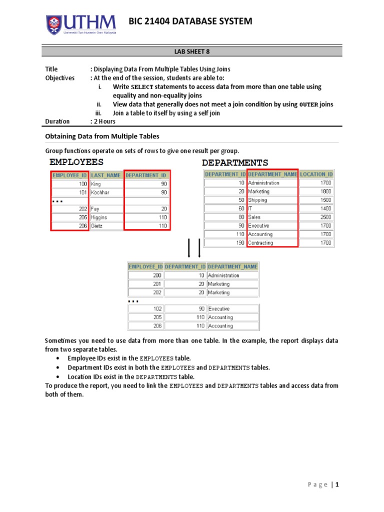 Bic 21404 Database System: Obtaining Data From Multiple Tables | PDF ...