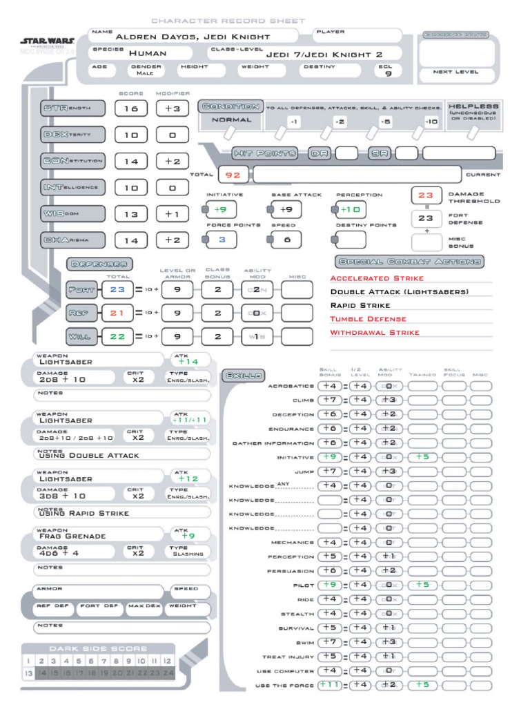 Module SAGA EDITION - The Betrayal of Darth Revan - Character Sheets ...