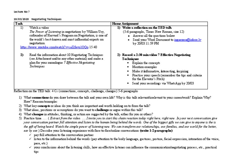 Task Home Assignment 1) Write A Reflection On The TED Talk (5-6 ...