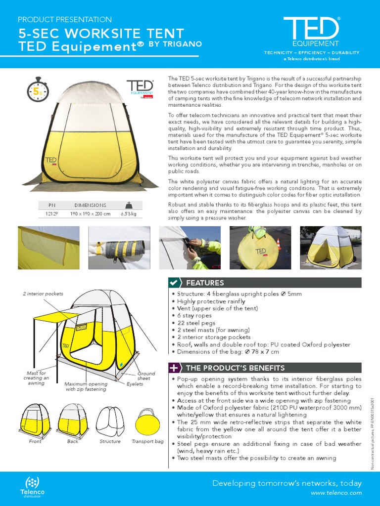 5-Sec Worksite Tent TED Equipement: ® by Trigano | PDF | Tent | Fiberglass