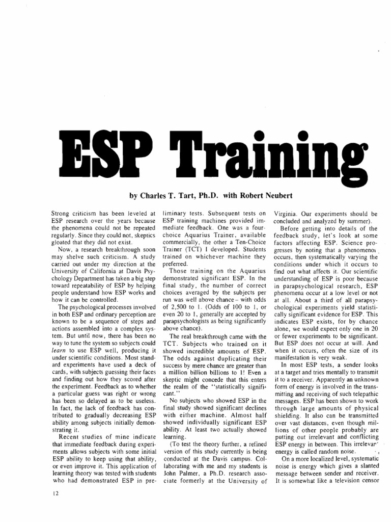 ESP Training: by Charles T. Tart, Ph.D. With Robert Neubert | PDF ...