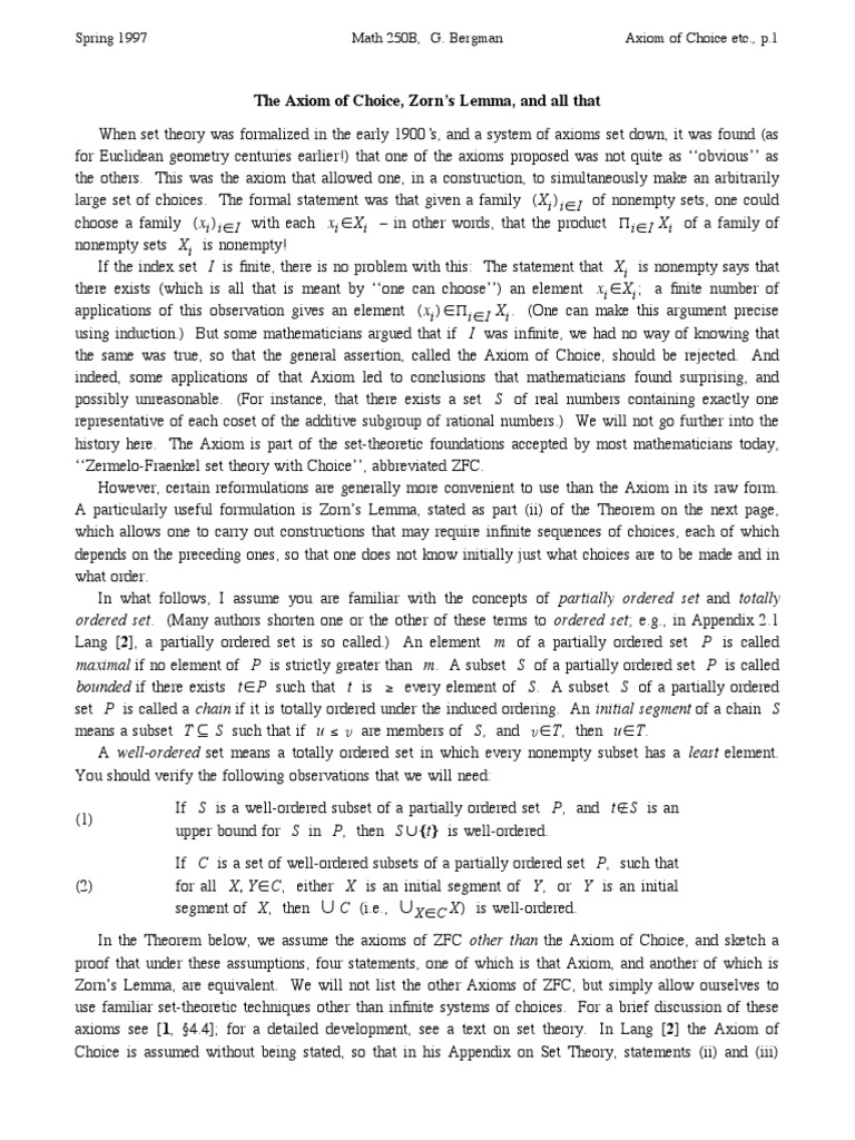The Axiom of Choice, Zorn's Lemma, and All That: I I!i I I!i I I I!i I I I I I I I!i I | PDF ...