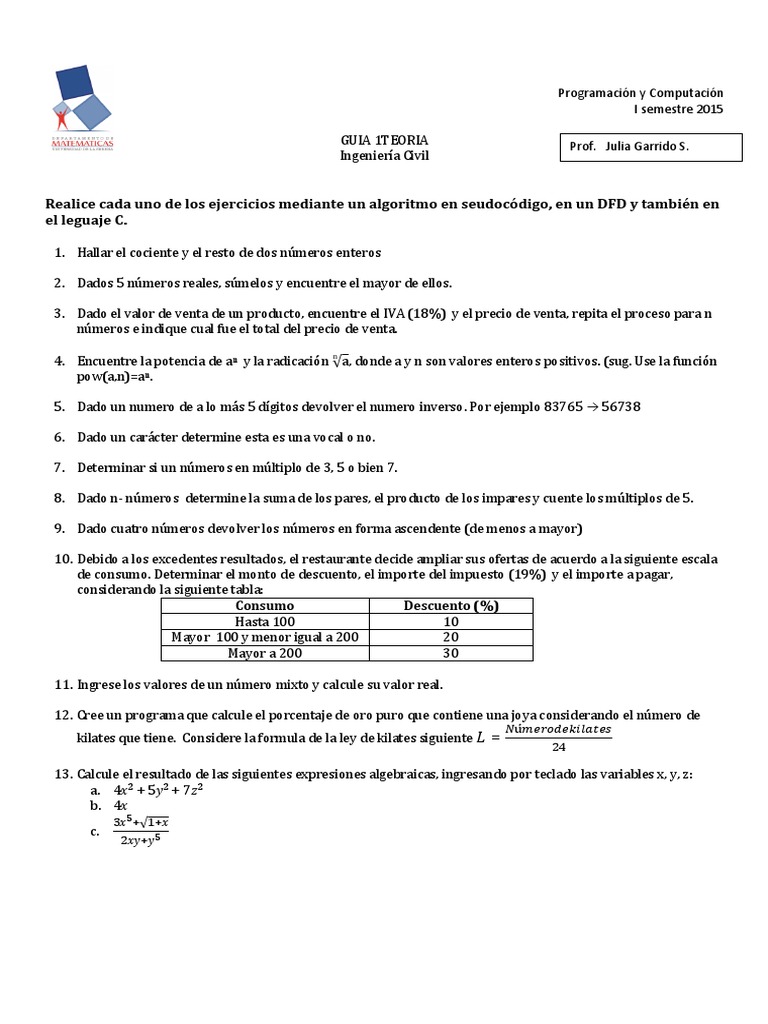 15 2sem PyC Guia1 Teoria | PDF | Multiplicación | Algoritmos