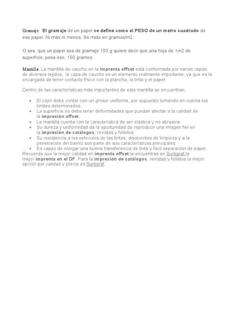 Definición de Gramaje y Mantilla en Papel | PDF