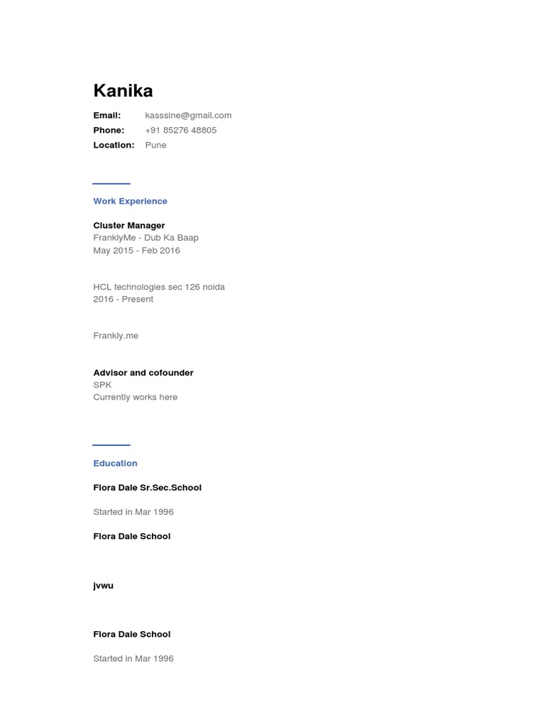 Kanika's Resume - Contact Information, Work Experience, and Education | PDF