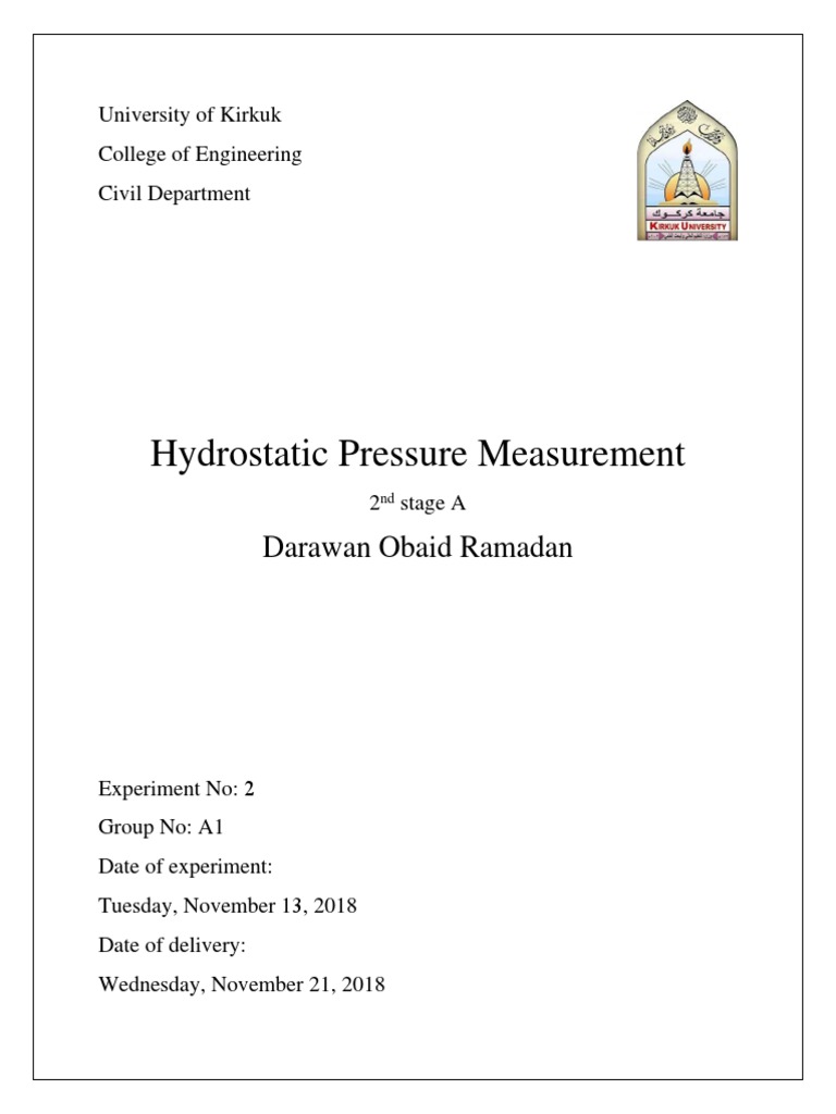 Hydrostatic Pressure Measurement Experiment | PDF | Weight | Pressure