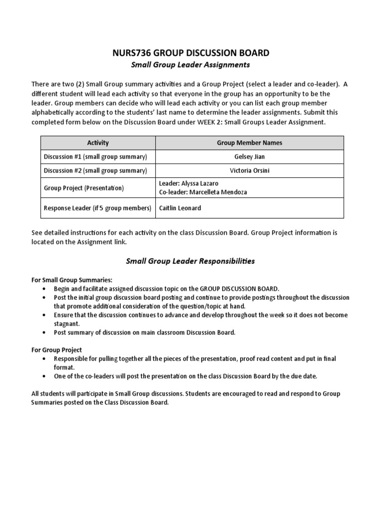 N736 - Small Group Leader Assignments | PDF