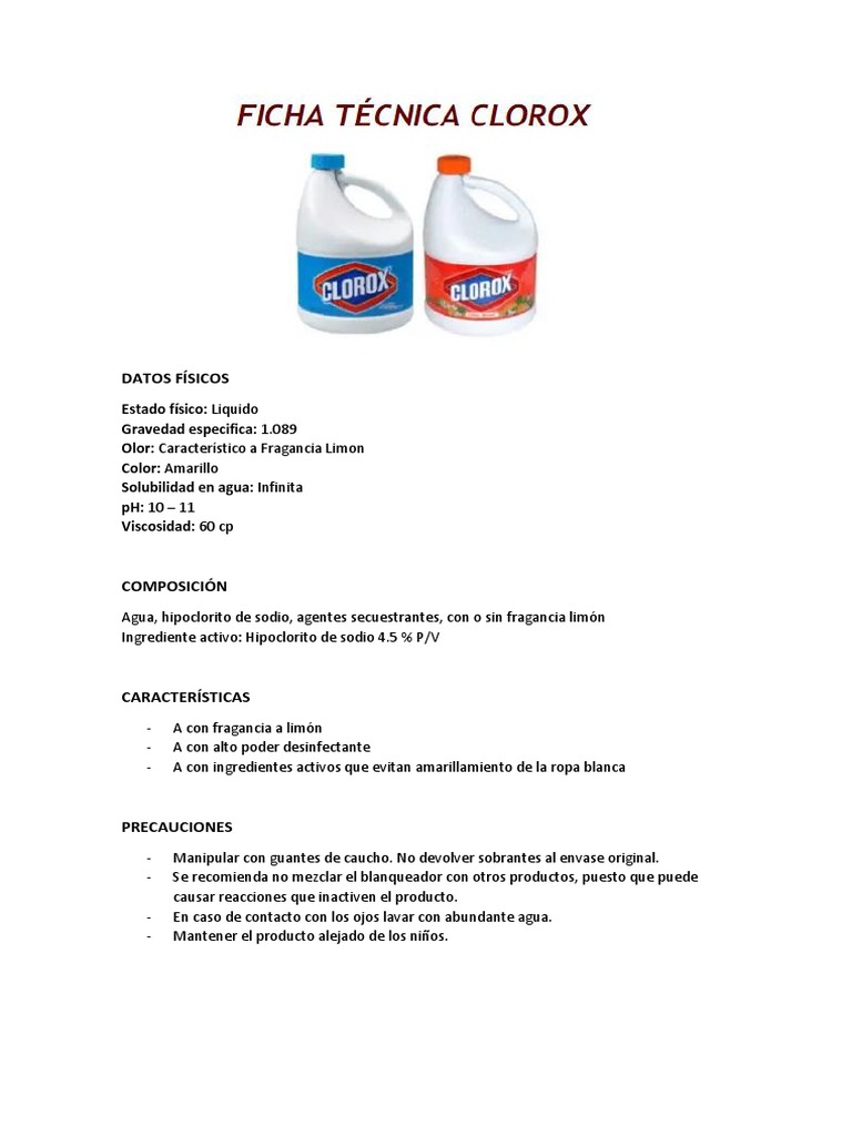 Ficha Técnica de Clorox | PDF