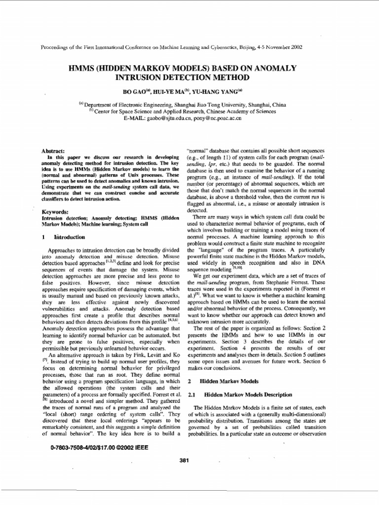 Hmms Hidden Markov Models Based On Anomaly Intrusion Detection Method Pdf Markov Chain
