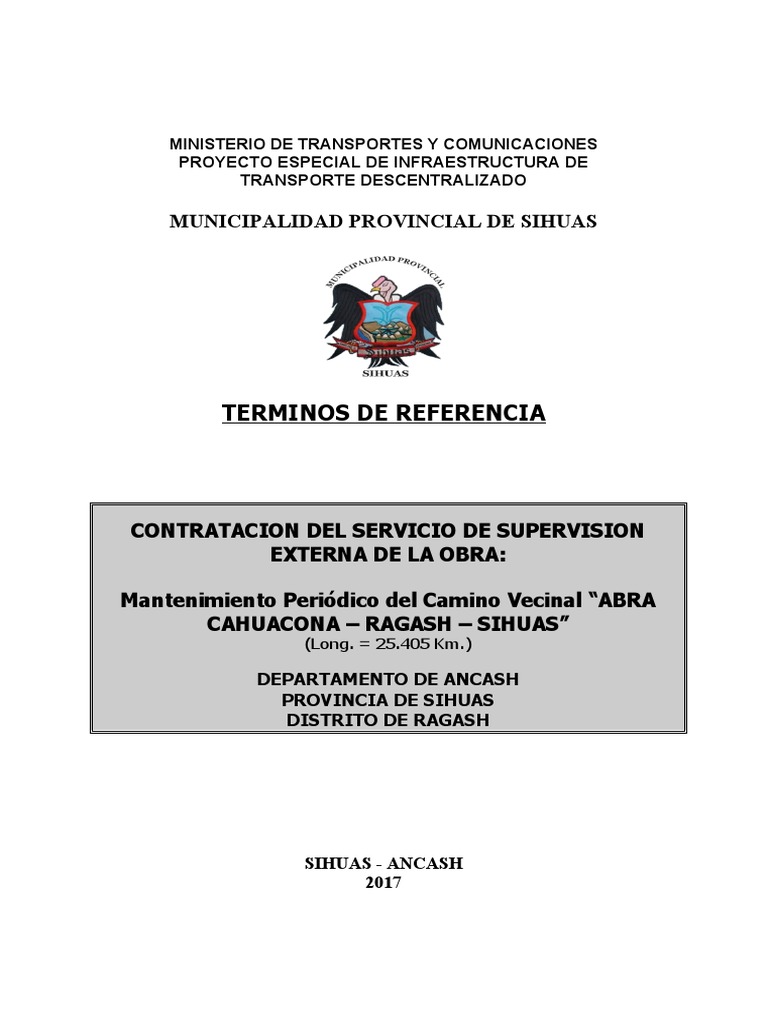 TDR para Supervisión de MPeriódico SIHUAS - CTL | PDF | Presupuesto ...