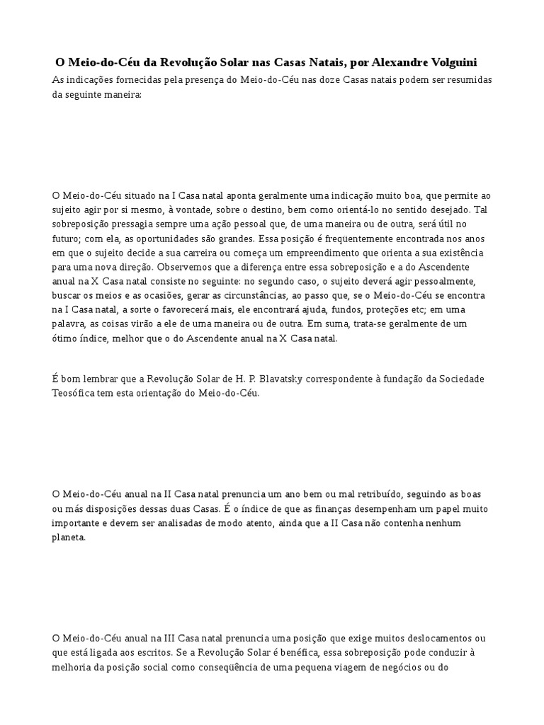 Meio-do-Céu na Revolução Solar nas Casas | PDF | Natal | Assunto ...