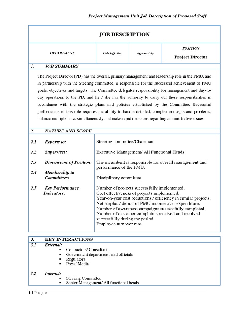 Annexure-G, Staff Job Descriptions-Final | PDF | Project Management ...