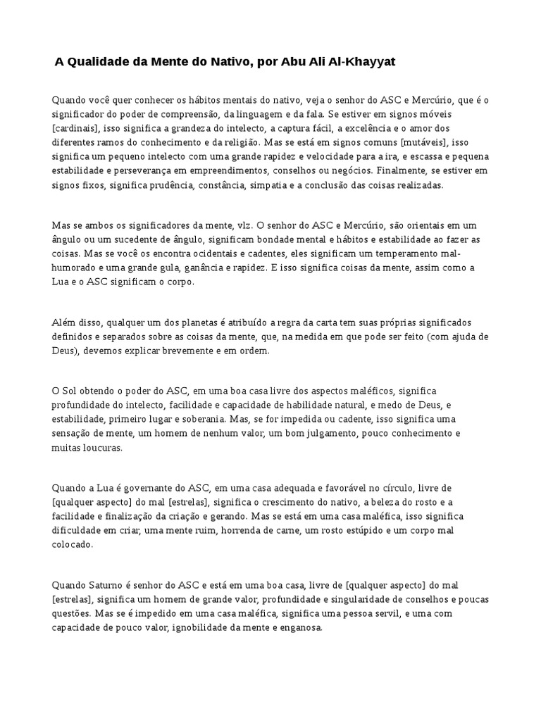 A Qualidade Da Mente Do Nativo, Por Abu Ali Al-Khayyat | PDF | Planetas ...