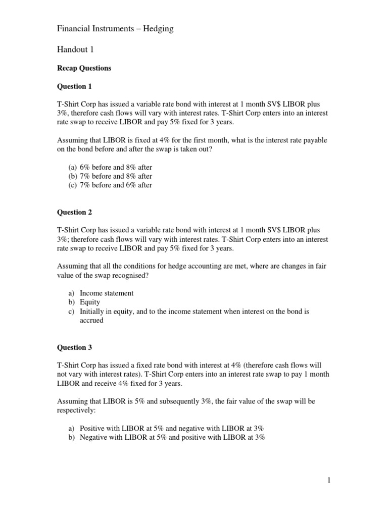Financial Instruments - Hedging Handout 1: Recap Questions | Download ...