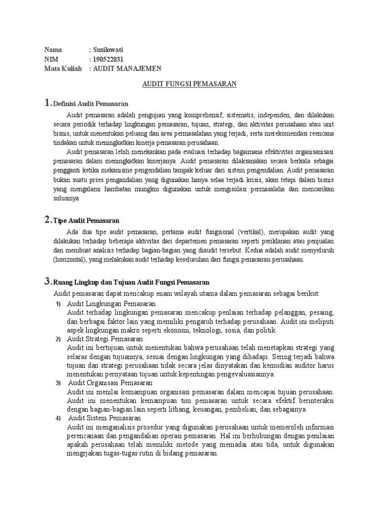 Audit Fungsi Pemasaran | PDF | Bisnis