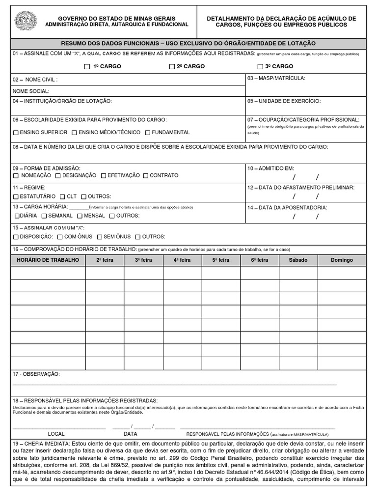 Novo Formulario Detalhamento Da Declaração de Acúmulo | PDF | Justiça ...