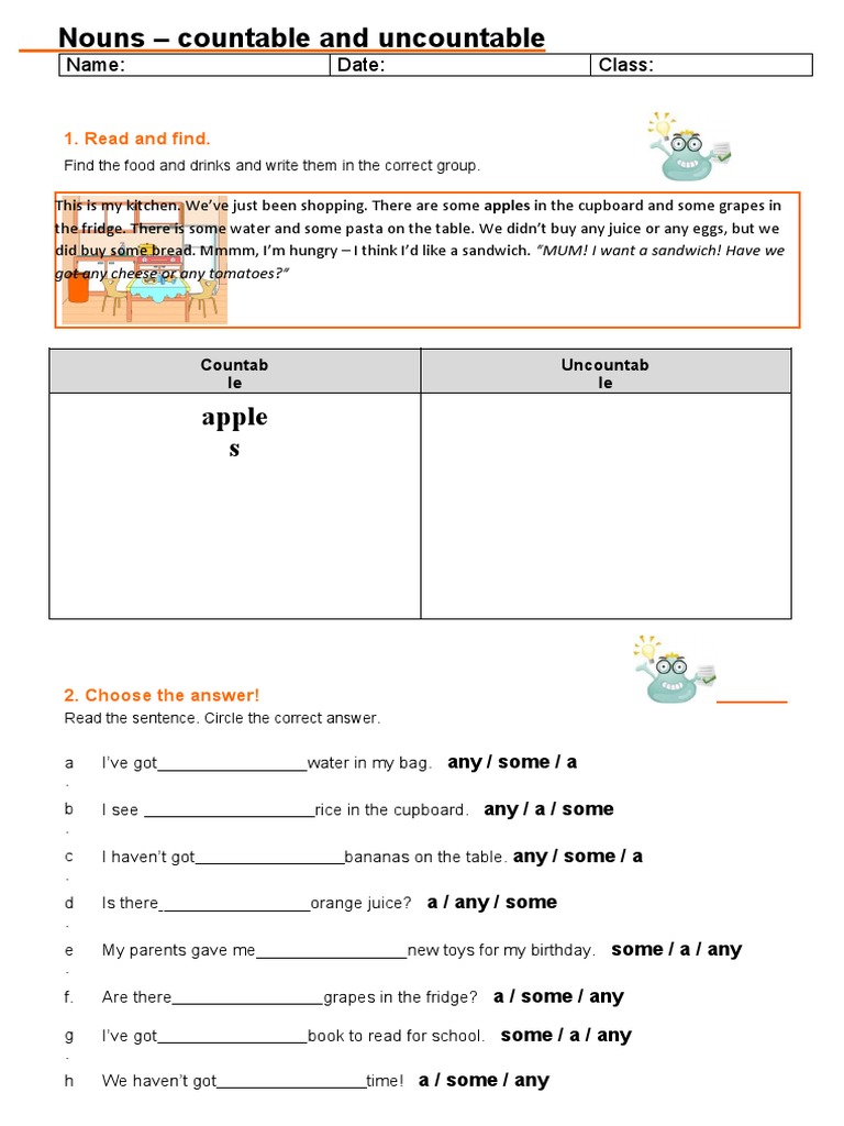 Countable and Uncountable Nouns Worksheet | PDF | Wellness