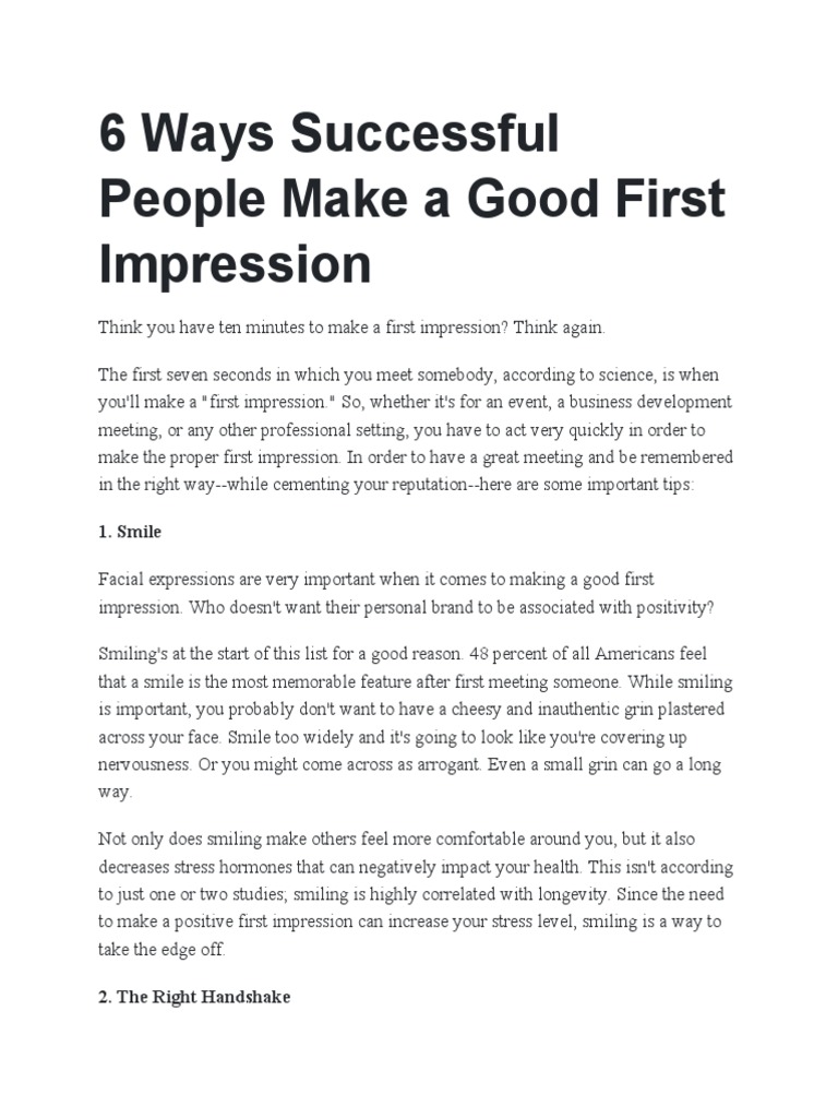 6 Ways Successful People Make A Good First Impression: 1. Smile | PDF ...