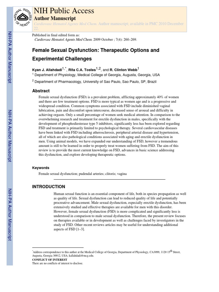 Allahdadi Et Al., 2009 Female Sexual Dysfunctions | Download Free PDF ...