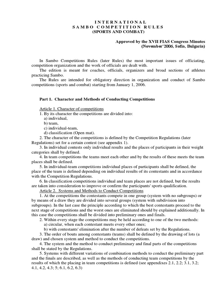 International Sambo Competition Rules | PDF | Referee | Professional ...