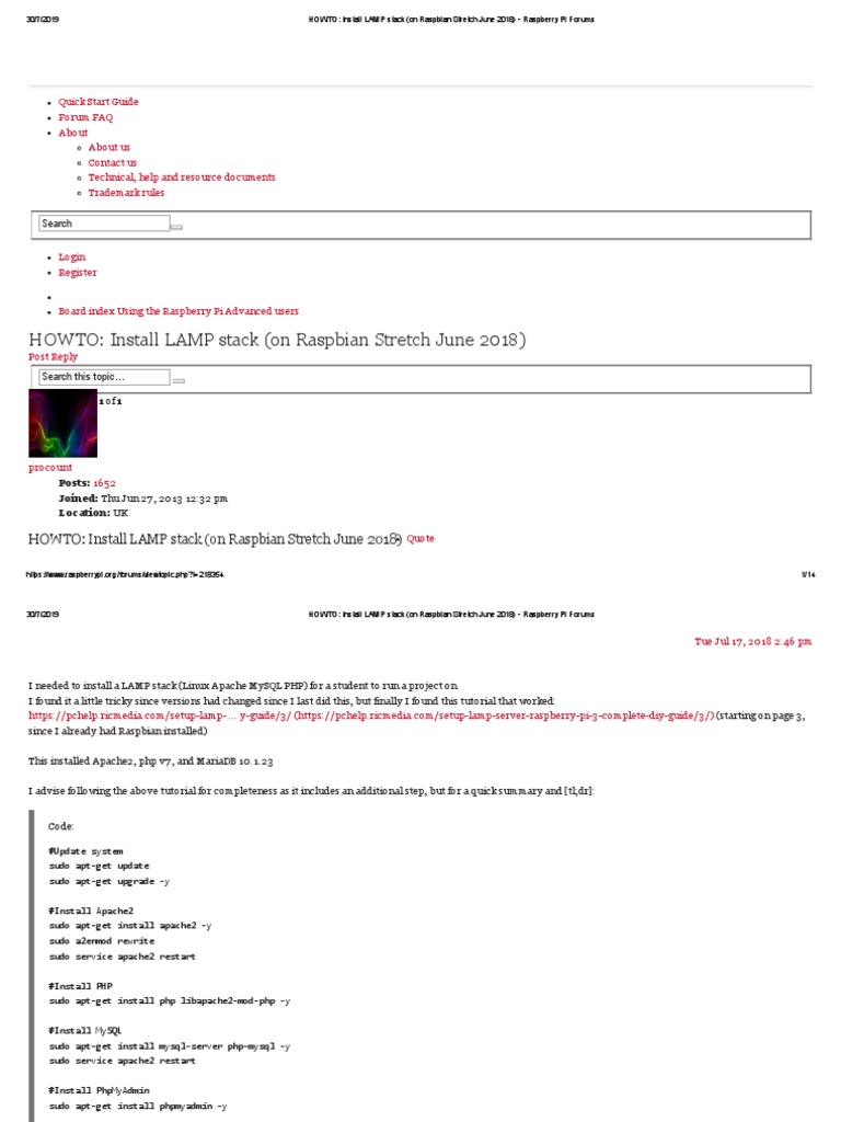 HOWTO: Install LAMP Stack (On Raspbian Stretch June 2018) | PDF | Sudo | Superuser