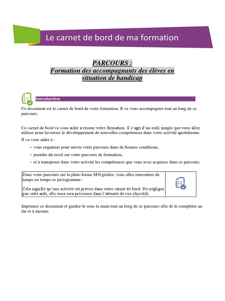 Carnet de Bord - Formation AESH | PDF | Pédopsychiatrie | Invalidité