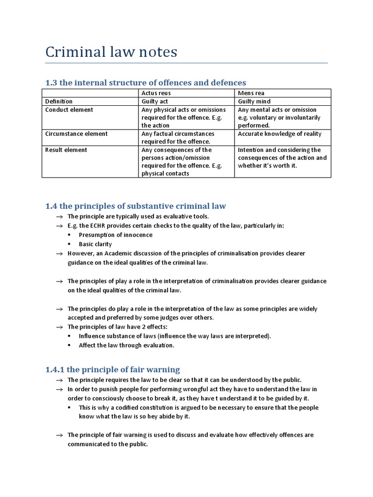 Criminal Law Notes | PDF | Mens Rea | Criminal Law