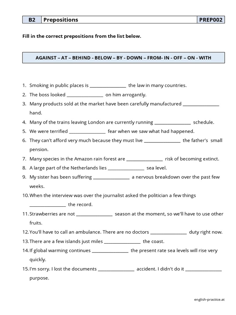 Prepositions Practice: Choosing the Correct Prepositions to Complete ...