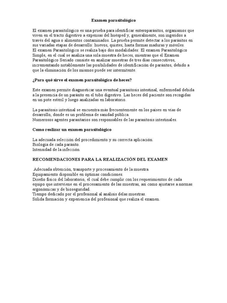 Exmen Parasitolgico Seriado de Materia Fecal | PDF | Heces | Concentración
