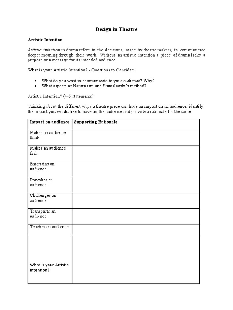 Artistic Intention - Handout | PDF