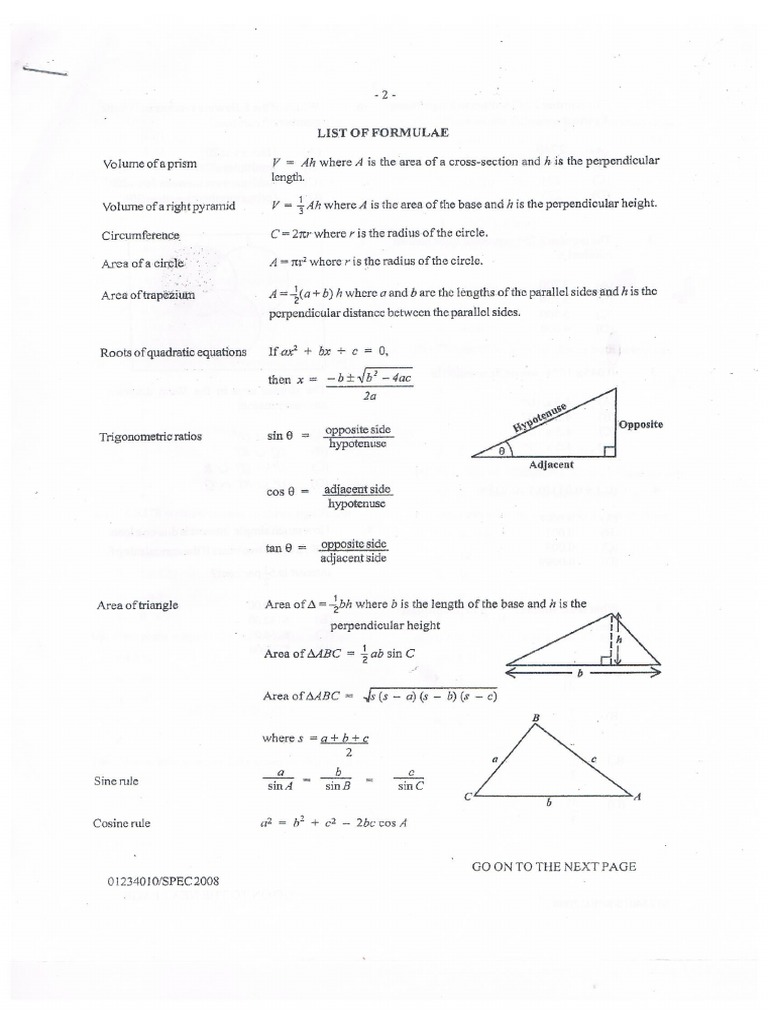 CSEC SPECIMEN 2008 Mathematics P2 | PDF
