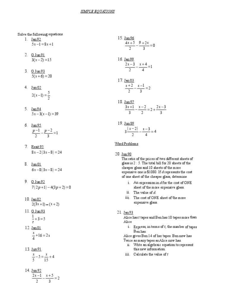 Simple Equations CSEC TOPIC | PDF | Speed | Length