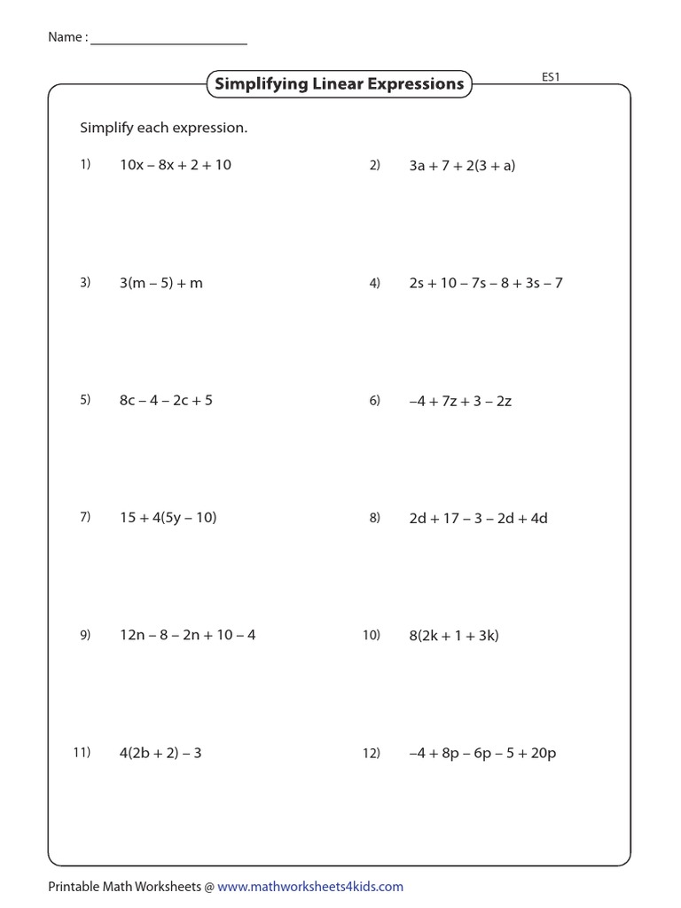 Linear Expressions With Answers | PDF