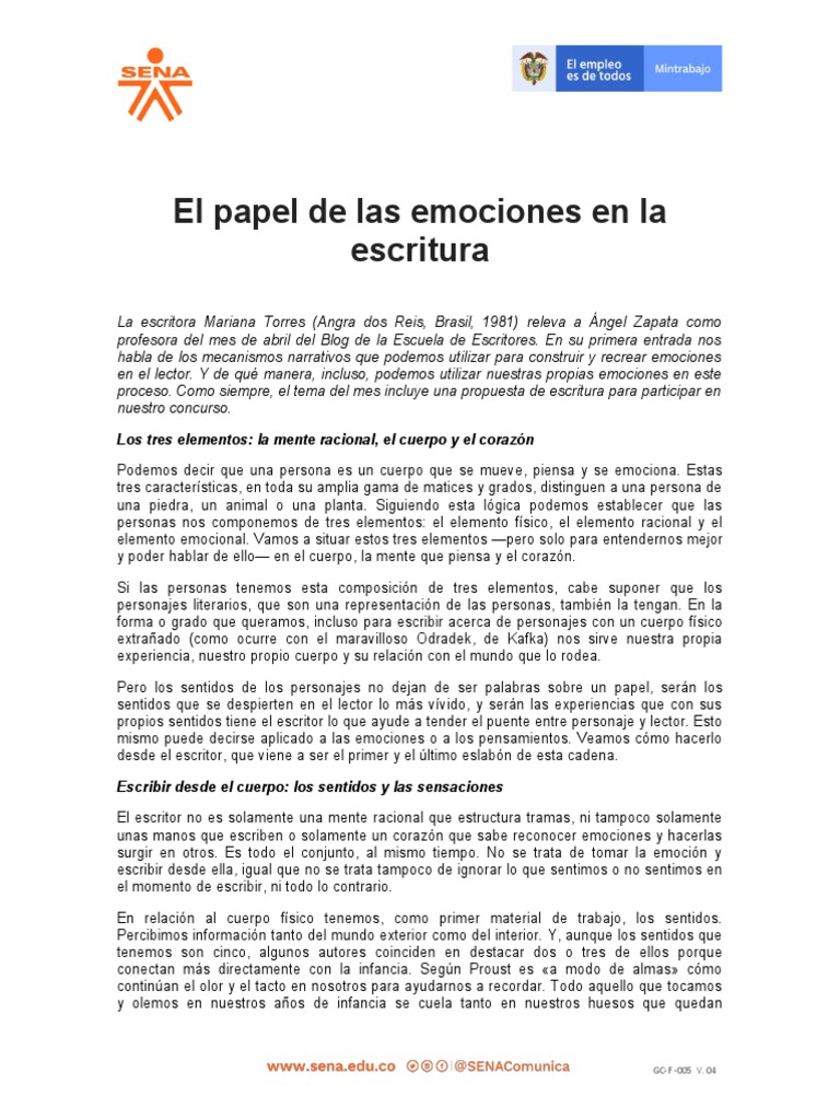 Emociones en la escritura narrativa | PDF | Las emociones | Franz Kafka
