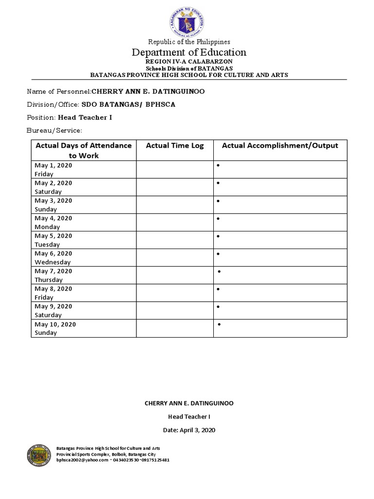 HFES-INDIVIDUAL-WORKWEEK-ACCOMPLISHMENT-REPORT Weekly Pattern | PDF