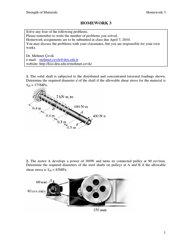 Strength of Materials Homework 3 Solved Problems | PDF | Propeller ...